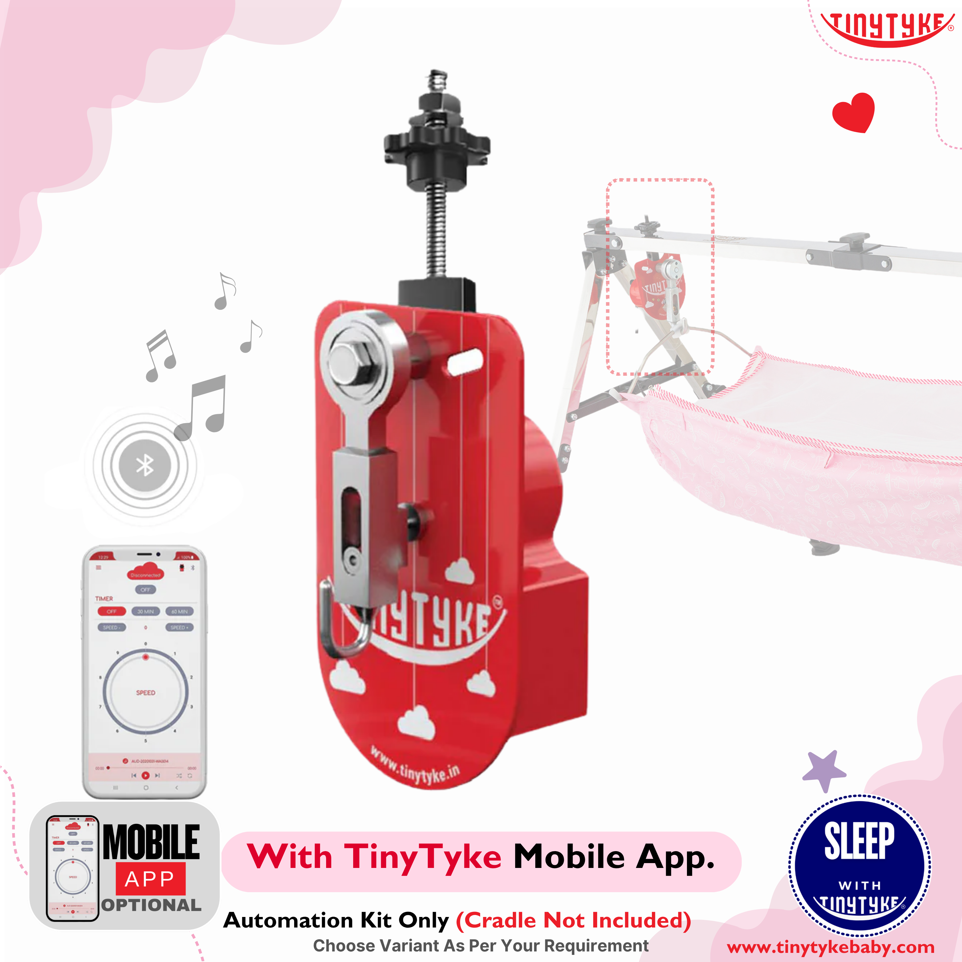 Baby Cradle Automation Kit with 5 Speed Modes & Timer | TinyTyke
